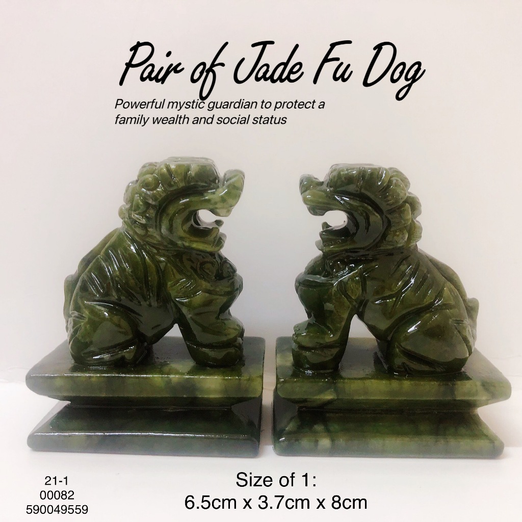 A Pair Natural Jade Carved Fengshui Foo Dog Fu Dog Guard Door Lion ...