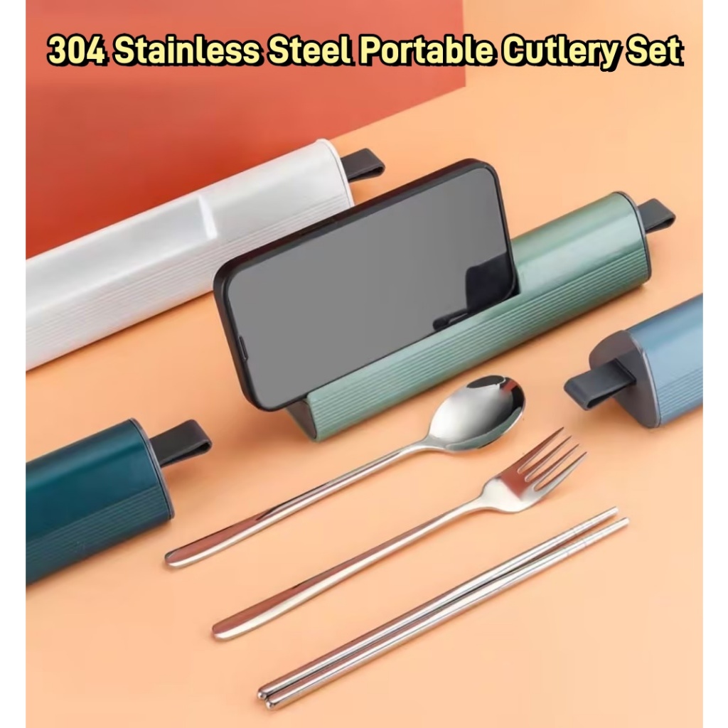 Portable Cutlery Set 304 Stainless Steel 3 in 1 Portable Chopsticks and ...