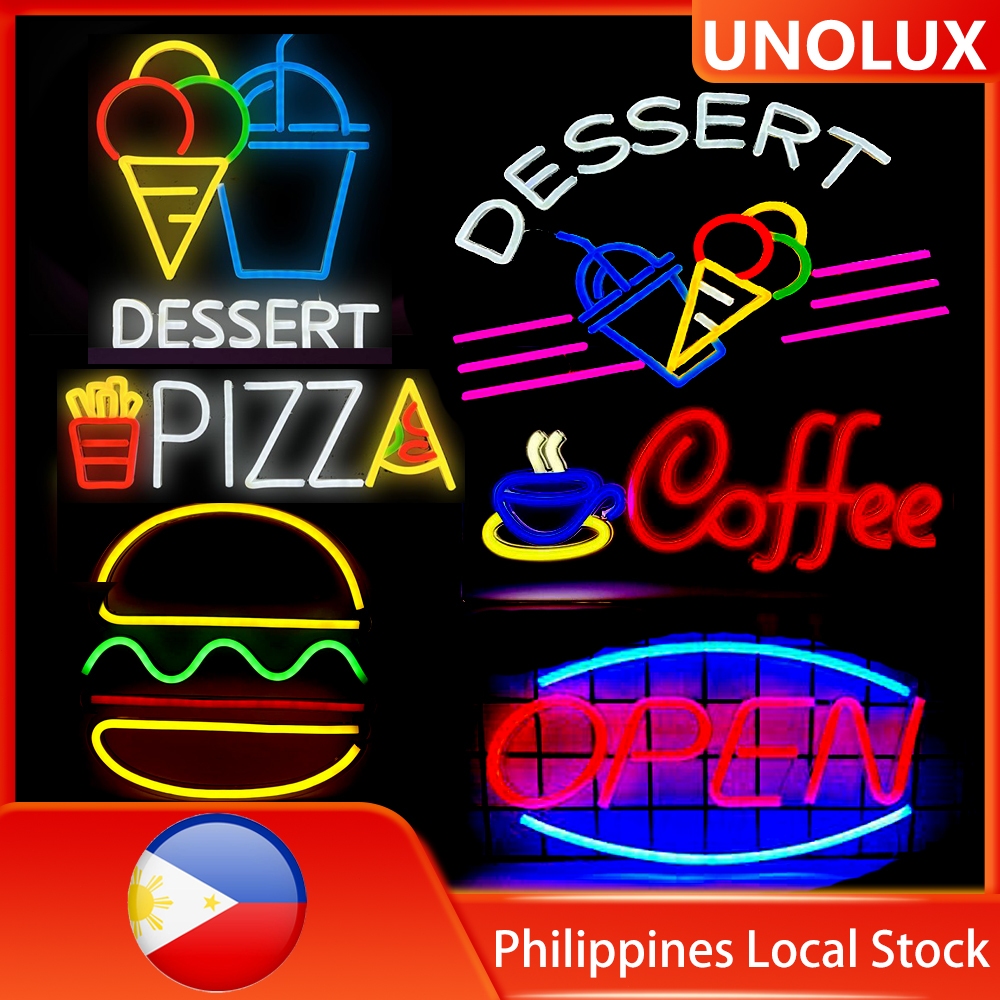 UNOLUX Burger Neon Signs Pizza Dessert Coffee Open Sign for Wall Decor ...