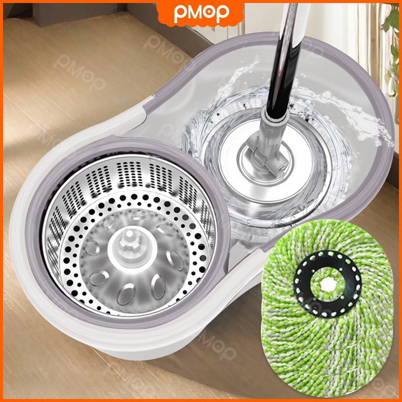 PMOP Thickening Spin Mop with Stainless Steel Bucket 360 Easy Rotating ...