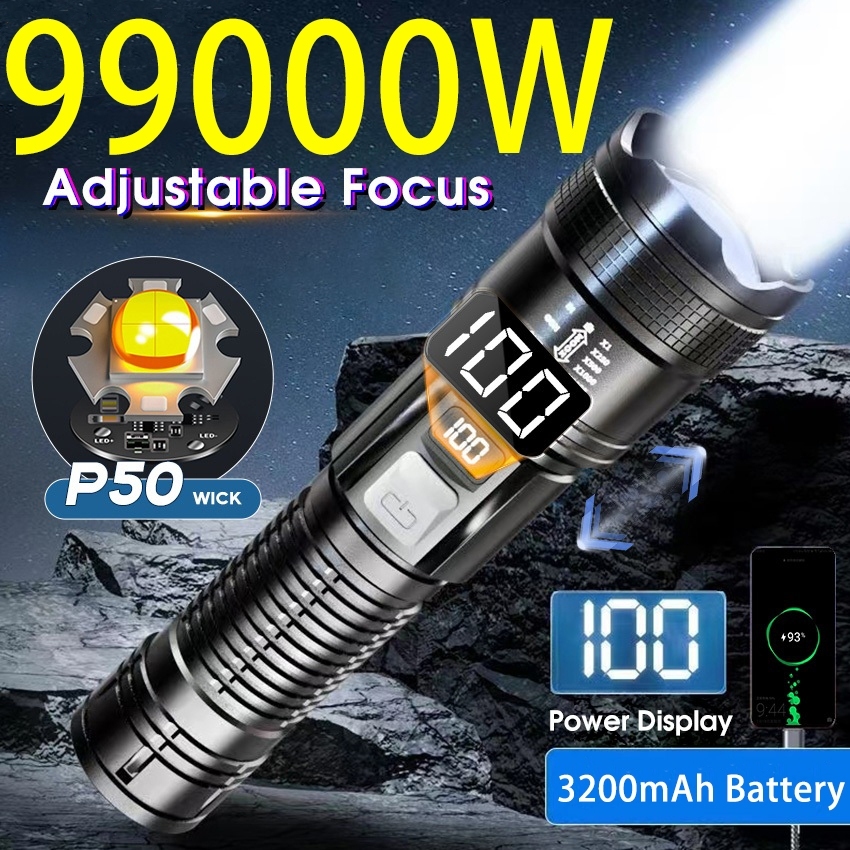 Super Bright Zoom LED Flashlight Rechargeabl Waterproof Outdoor Heavy ...