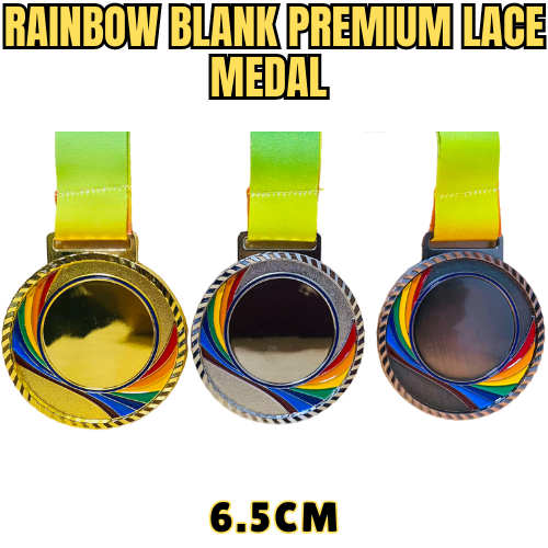 RAINBOW BLANK PREMIUM LACE MEDAL 6.5CM GOLD/SILVER/BRONZE(CUSTOMIZE ...