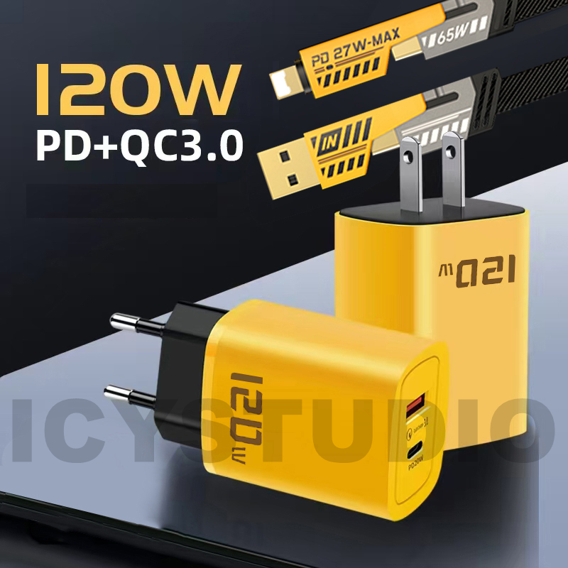 PD 120W fast charger dual port charger for IOS/TYPE-C fast charging kit ...
