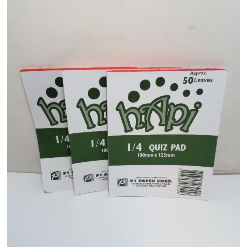 1 pack Hapi, Genius and Excellent Quiz pad 1/4 size (20 pads) | Shopee ...