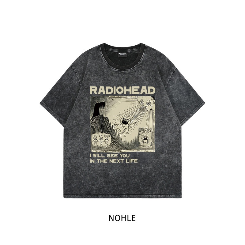 Radiohead Vintage Oversized Short sleeve Tops UK Retro Rock Band print ...
