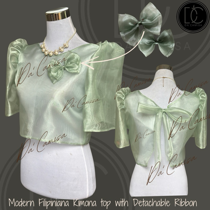 Modern Filipiniana Kimona top made from organza with detachable ribbon ...