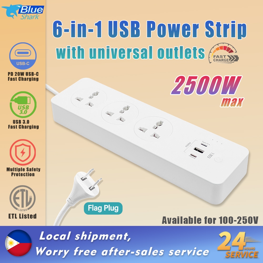 2500W Extension Wire Heavy Duty with USB 3.0 20W Type C 3 Universal ...