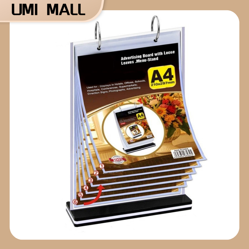 A4 Menu Display Holder Multi-Page Flip Display Board Table Card Rack ...