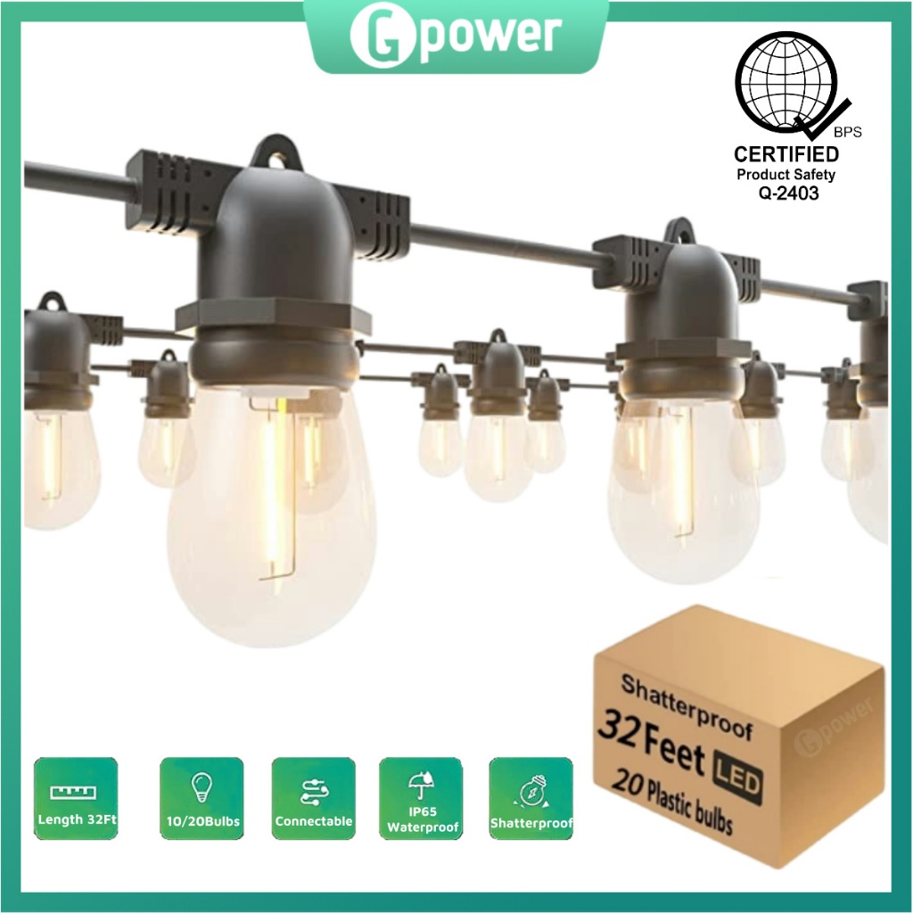 GPower 32FT Christmas Outdoor String light IP65 S14 Patio Bulb Led ...