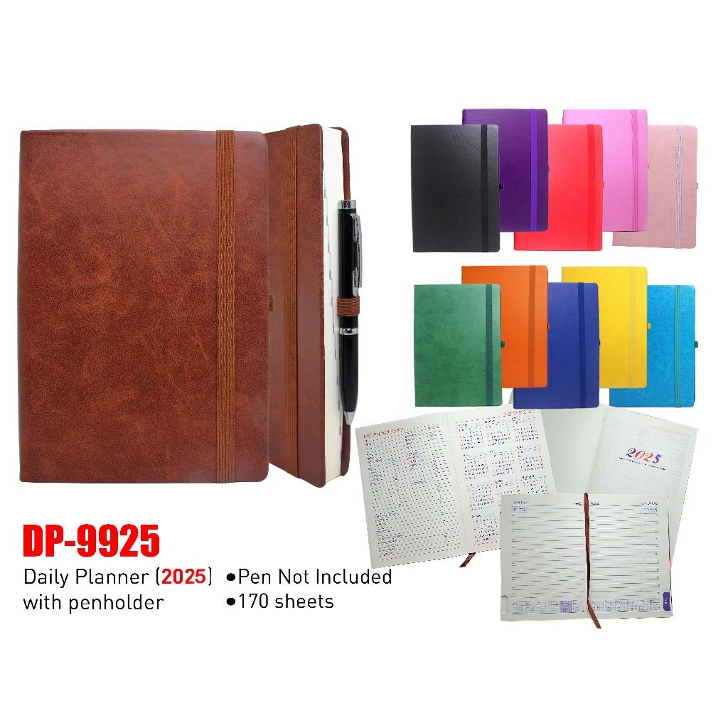 2025 A5 Diary Hardbound PU Leatherette Daily Planner with Garter Strap ...