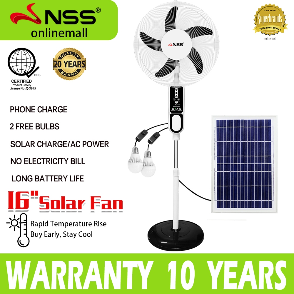 NSS Solar Fan Solar Electric 16 Inch Rechargeable Stand Outdoor with ...