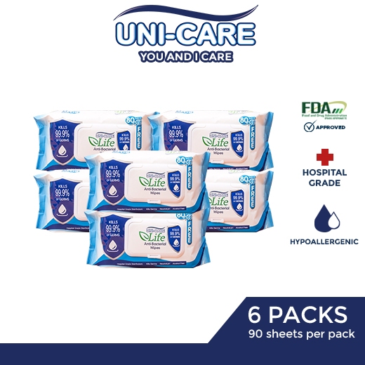 Uni-Care Life Anti-Bacterial Wipes 90's Pack of 6 | Shopee Philippines
