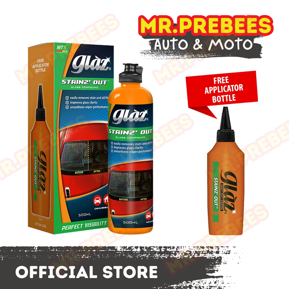 GLAZ Stainz Out (Glass Compound) w/ free applicator bottle 500ml ...