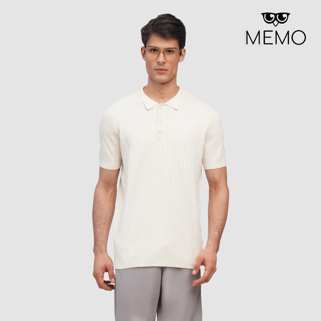 Memo Textured Flat Knit Polo For Men (Cream) | Shopee Philippines