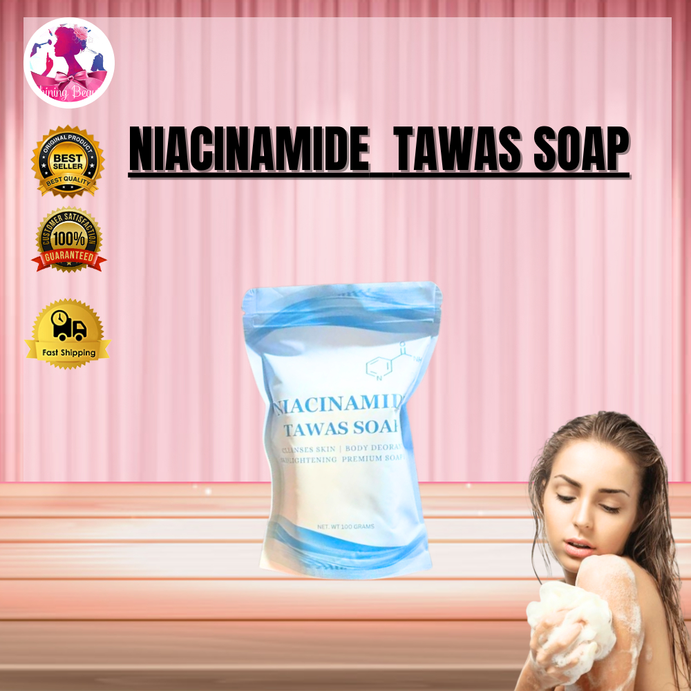 NIACINAMIDE TAWAS SOAP Cleanses Skin Body Deodorant Skin Lightening Premium Soap Bar 100g ...