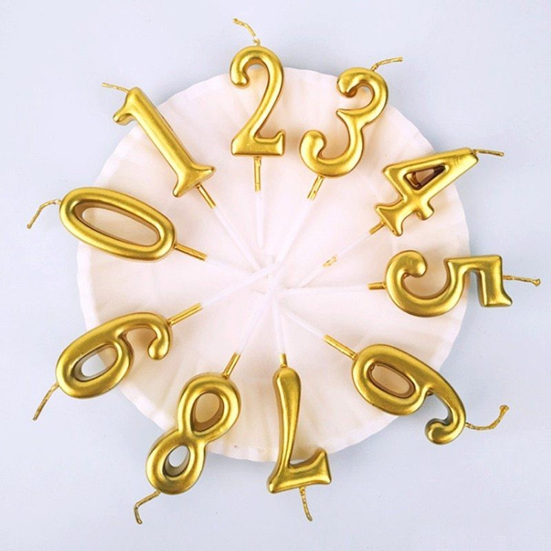 🇵🇭COD LM35 (1pc)Gold Numeral Birthday Candles Number 0-9 Cake Topper ...
