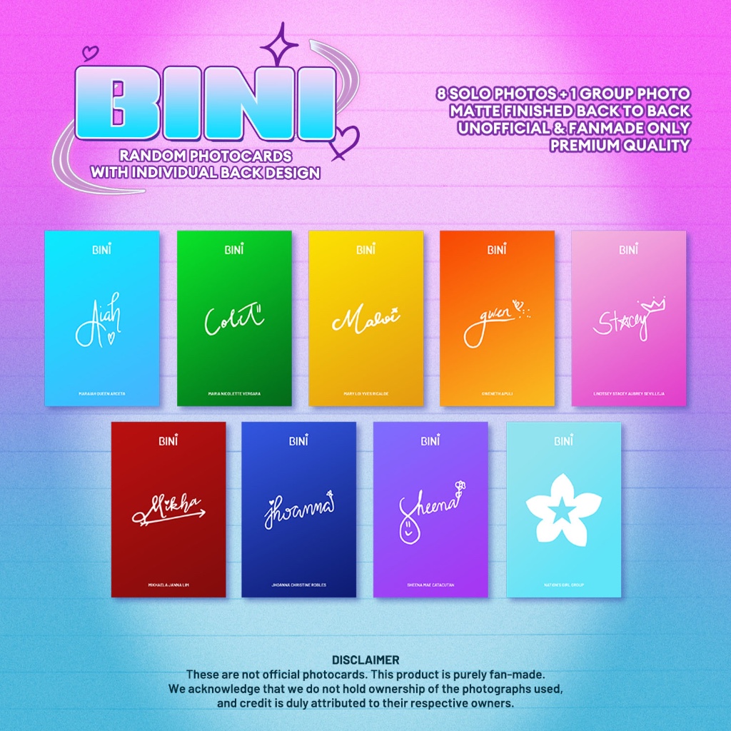[UPDATED] BINI Random Photocards with Individual Back Designs (plus ...