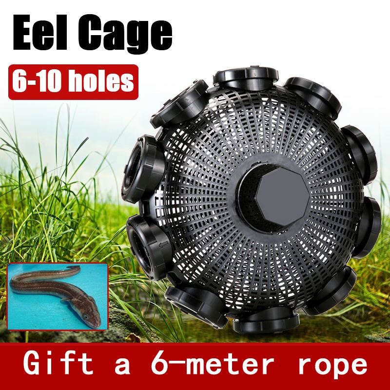Eel Cage Fish Trap Fishing Tool Shrimp Catcher 6/8/10Hole Durable Black ...