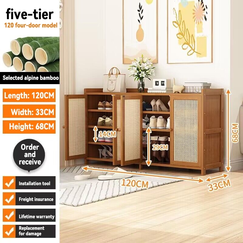 【On Hand】7 Layers Shoe Cabinet Wooden Door With Cover Rattan / Shoe ...