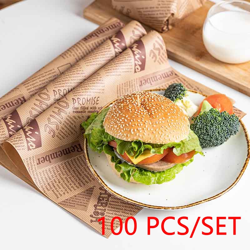 100pcs Kitchen BBQ Oil Absorption Burger Sandwich Dessert Wrapping ...