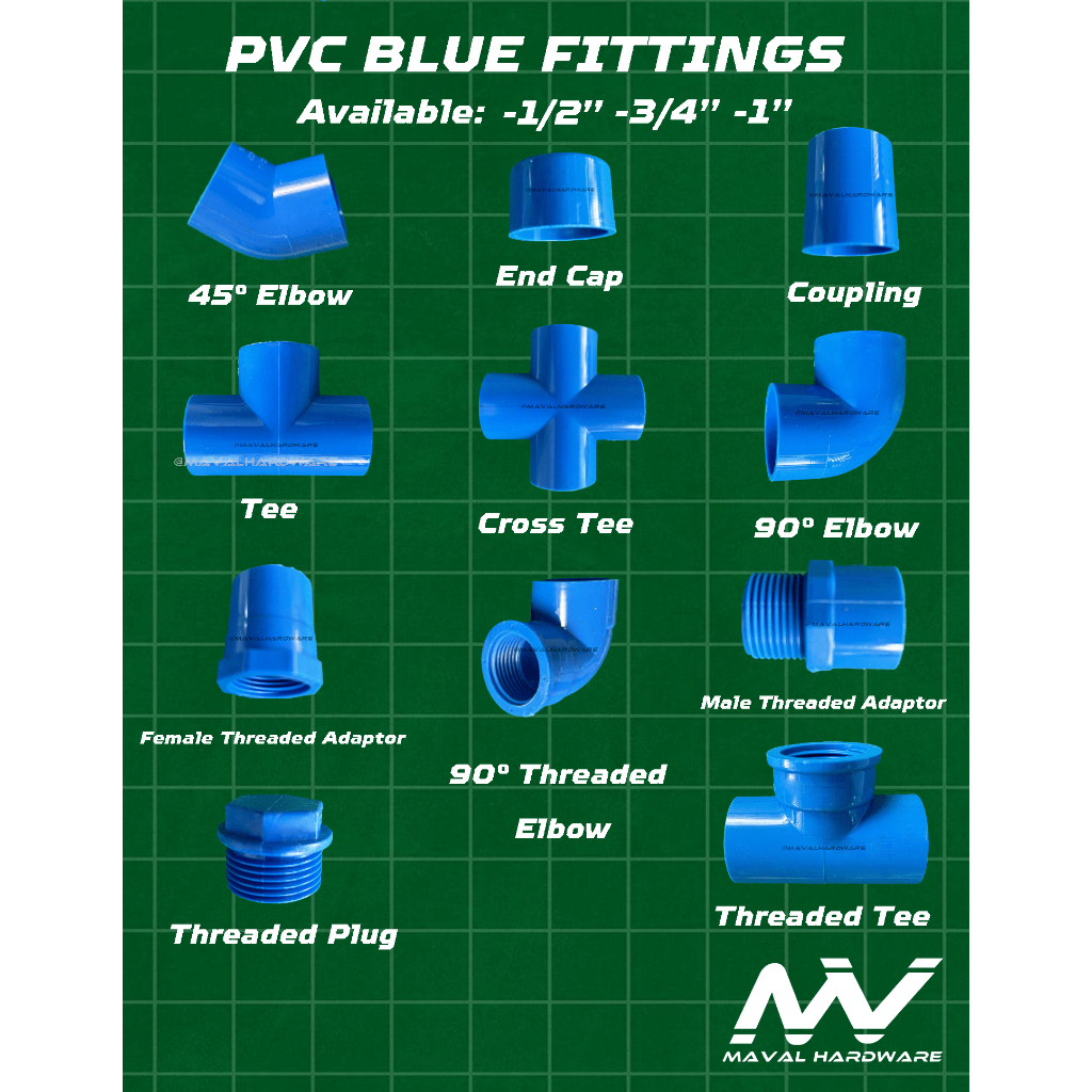 (BUNDLED=50PCS)-PVC Blue Fittings-Coupling, Tee, EIbow, End Cap,Plug ...