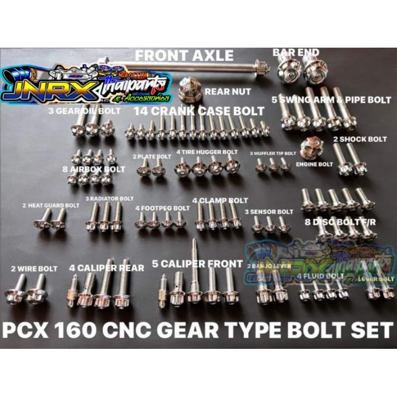 HONDA PCX 160 CNC GEAR TYPE BOLT SET / SC SIAM BRAND STAINLESS STEEL ...