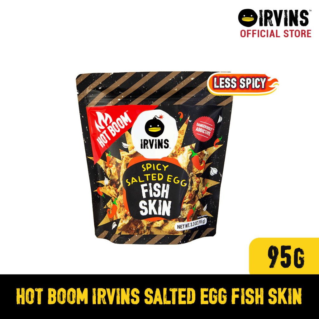 IRVINS Salted Egg Hot Boom Fish Skin 95g Less Spicy | Shopee Philippines