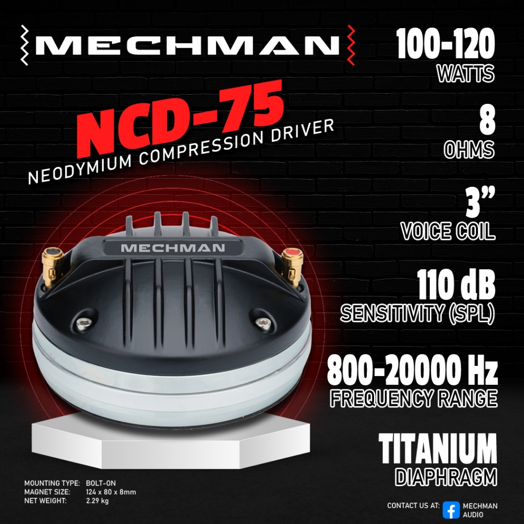MECHMAN NCD-75 (3in VC) Neodymium Compression Driver / Tweeter 120W RMS ...