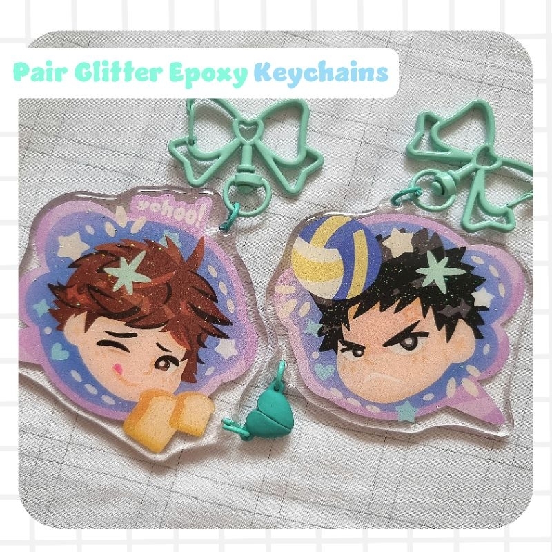 IwaOi Heart Magnet Pair Glitter Epoxy Keychains Oikawa Iwaizumi Haikyuu ...