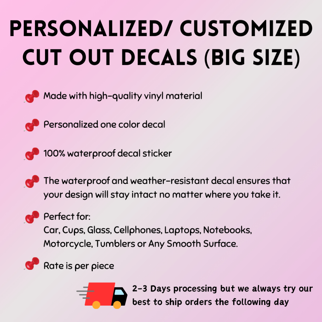Personalized / Customized Cut out Decals (BIG SIZE) FOR SMALLER SIZE ...