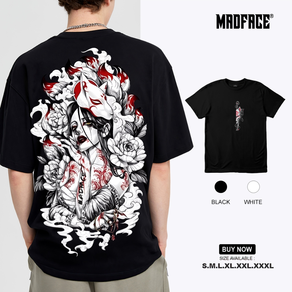 geisha Series - Nine-tails Mask - Unisex Cotton Shirt Black and White ...