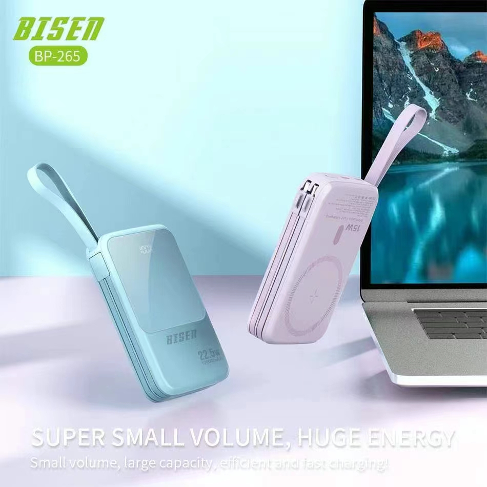 BISEN BP-265 10000MAH 22.5W MiNi Power bank Built-in Lightning and Type ...