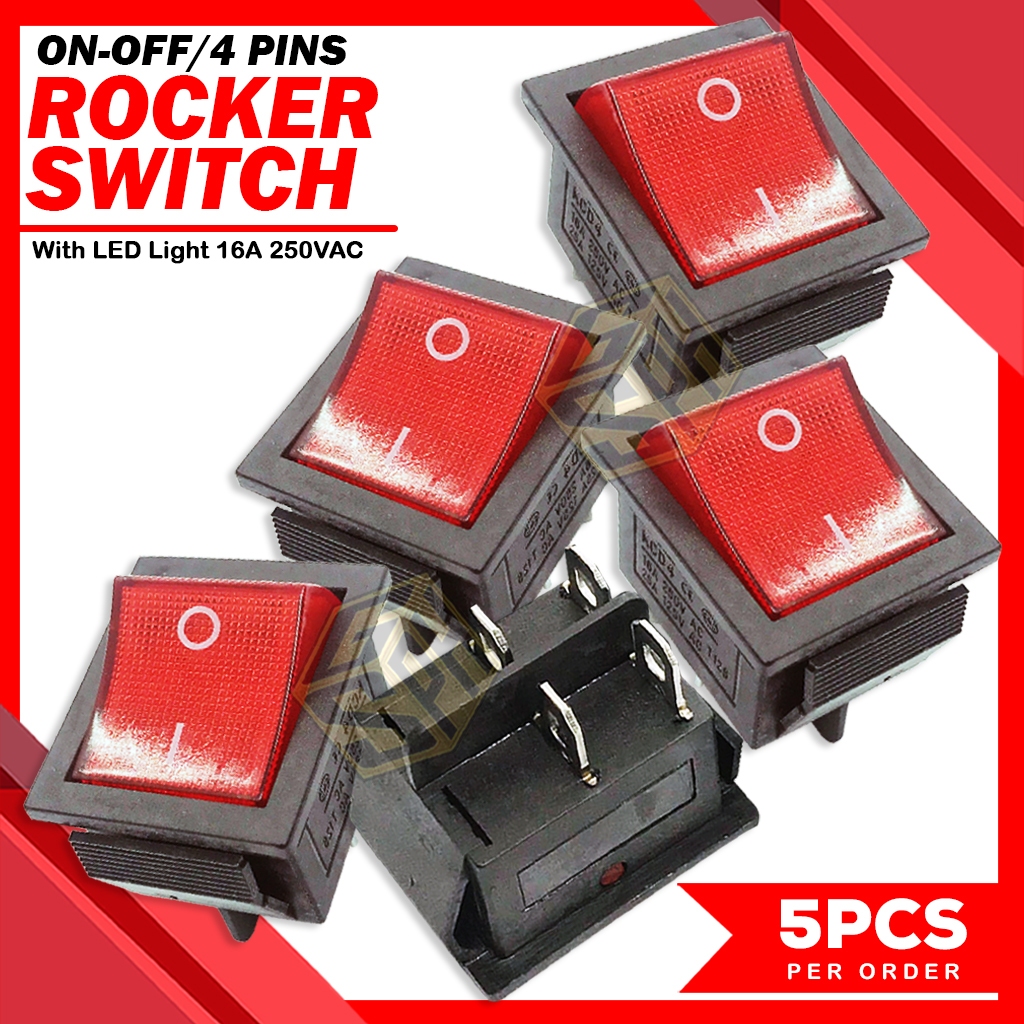 5PCS Rocker Switch ON-OFF 4 Pins With LED Light 16A 250VAC | Shopee ...