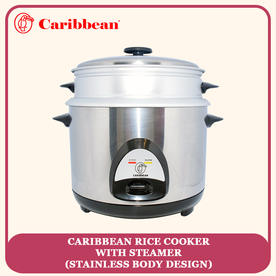 Caribbean Rice Cooker With Steamer CAR-0600SS Automatic Cooking and ...