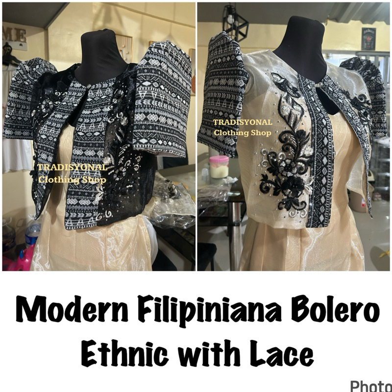 Modern Filipiniana Bolero Ethnic with Lace Design | Shopee Philippines
