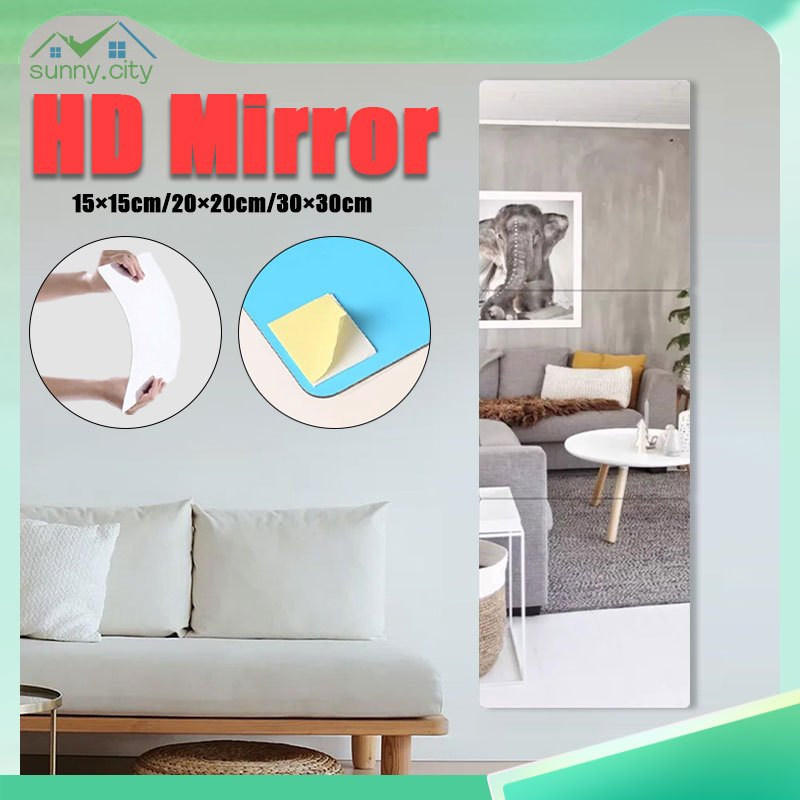Home DIY HD Mirror Wall Sticker Mirror Self Adhesive Acrylic Reflective ...