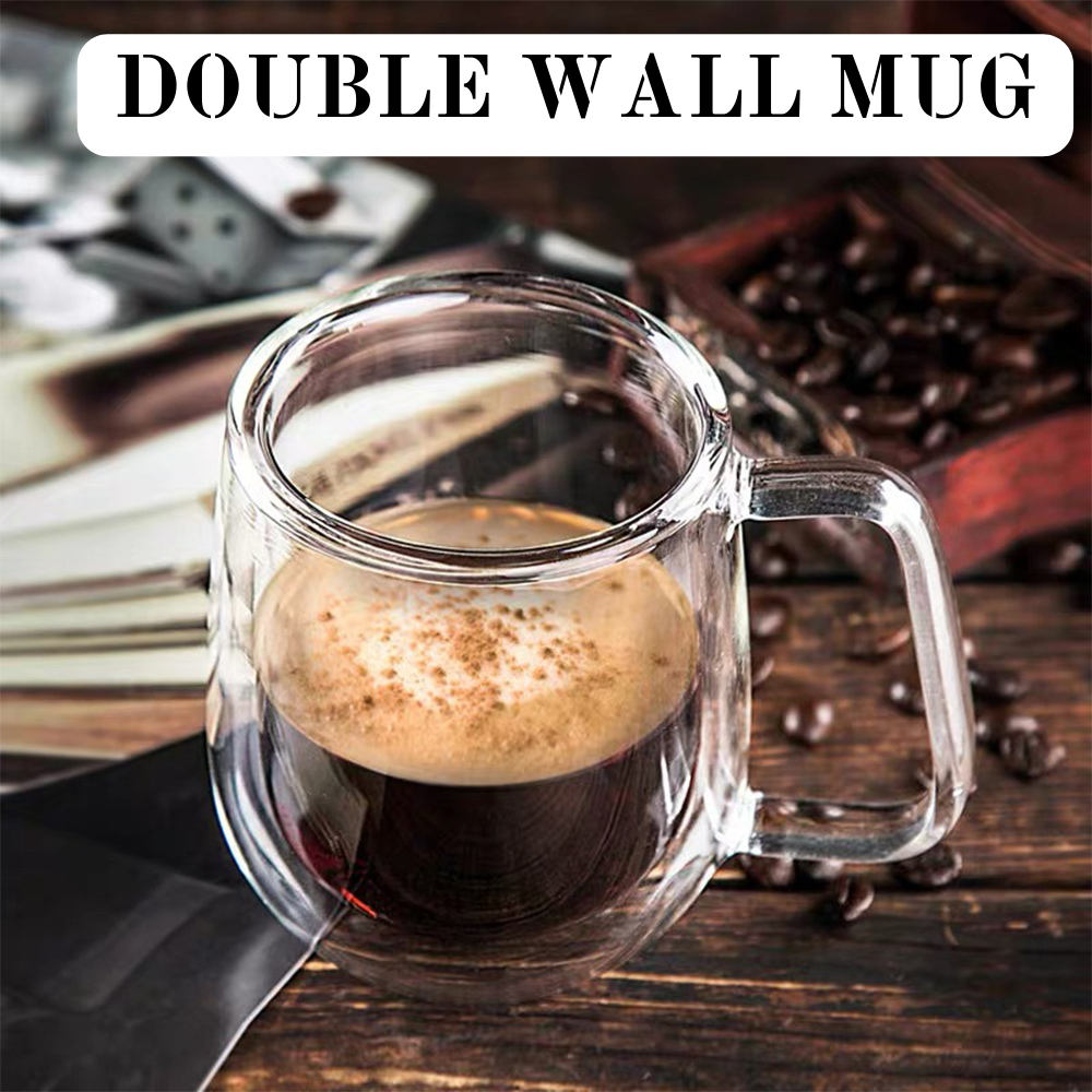 Crystal House Double Wall Glass Insulated Mug with Handle Heat and Cold ...
