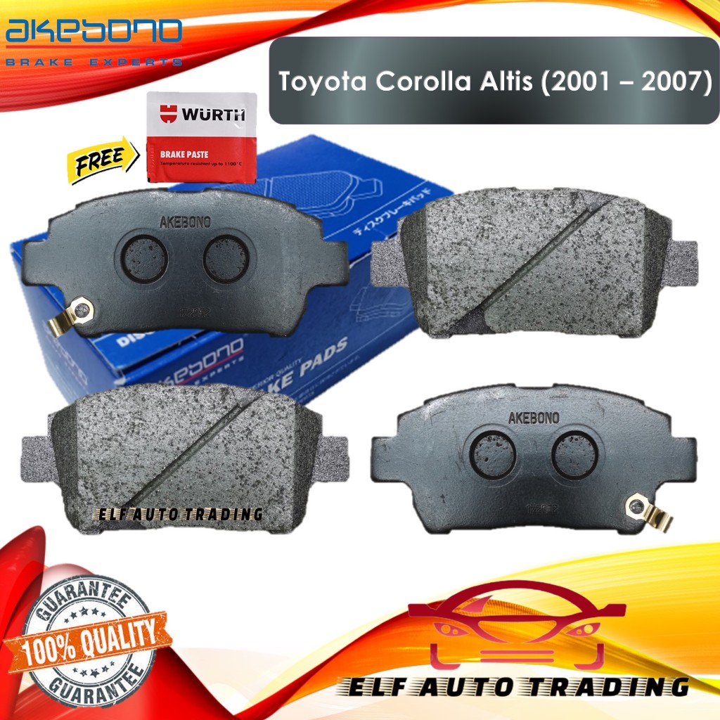 Genuine Akebono Front Brake Pads for Toyota Corolla Altis (2001 - 2007 ...
