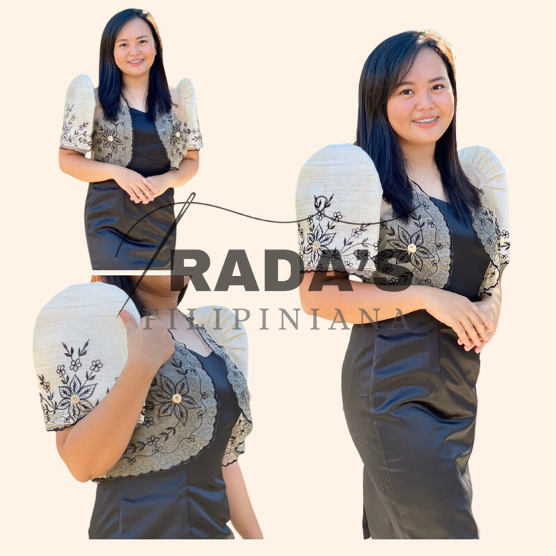 Modern Filipiniana Terno Black Bolero with Inner Dress | Shopee Philippines