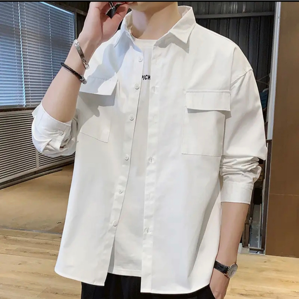 Plain Double pockets Cargo Tops Polyester cotton fabric Casual Long ...