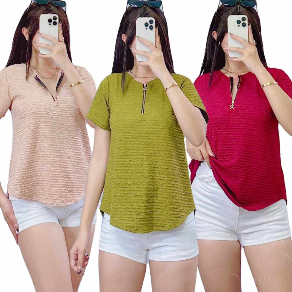 Genelle23 Shantal Zipper Bark Crepe Top/ Small To Large | | Shopee ...