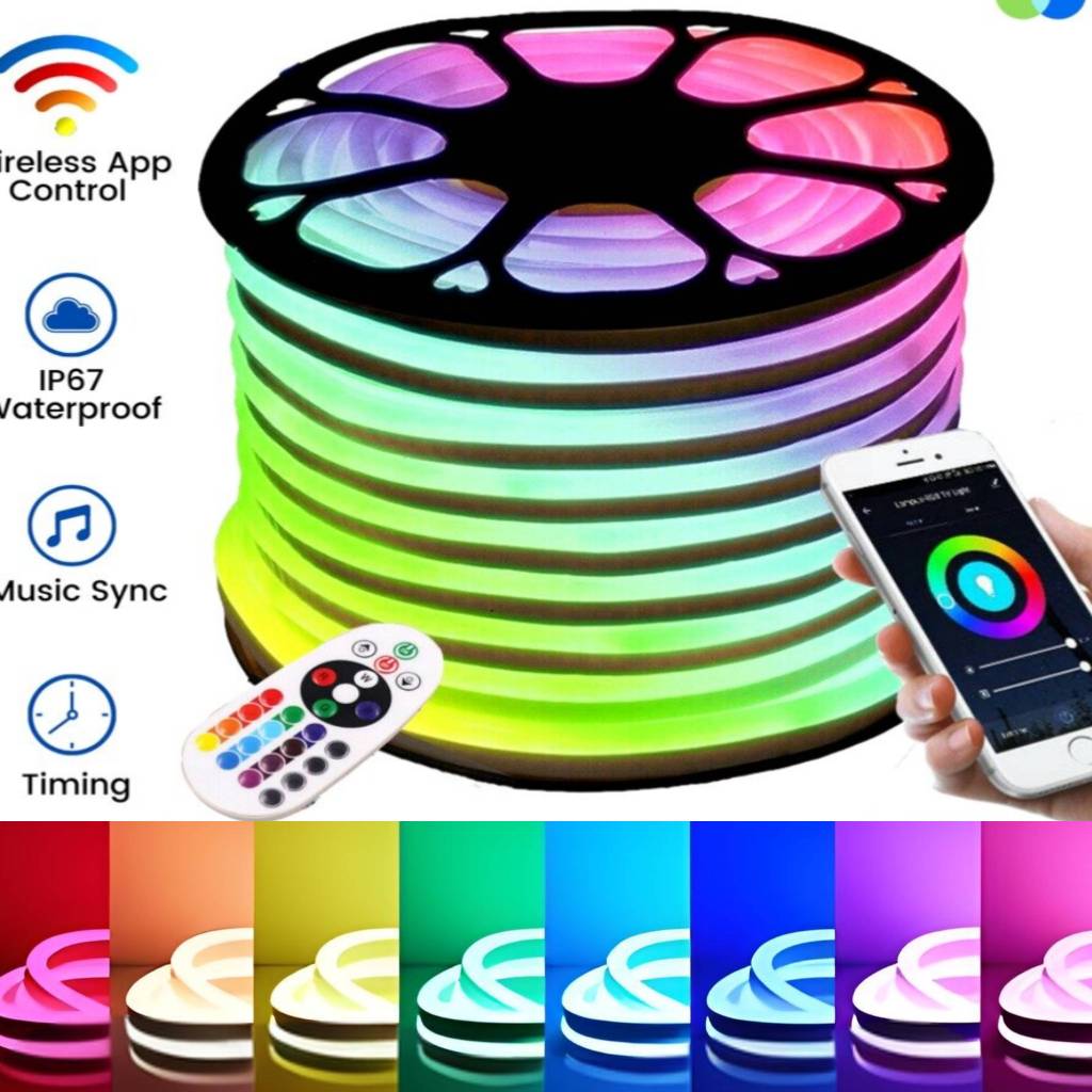 Bluetooth RGB LED Neon Strip Light 220V Smart Control IP67 Waterproof ...