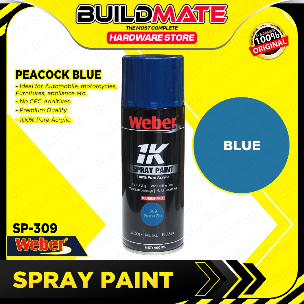 BUILDMATE WEBER 400ML Auto Spray Paint SP-309 PEACOCK BLUE PURE ACRYLIC ...
