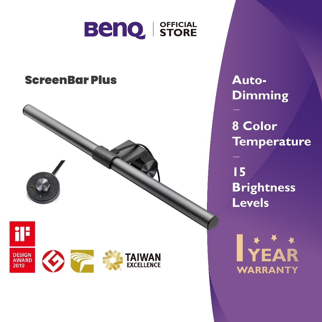 BenQ ScreenBar Plus LED Adjustable Brightness and Color Temperature ...