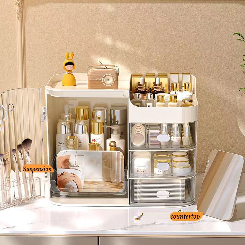 Cosmetics storage box with mirror high-end sense light luxury shelf ...