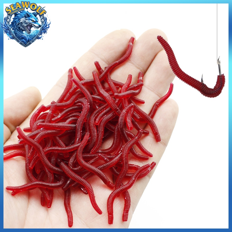 【Seawolf】10/ 50 /100pcs Soft Lure Artificial Earthworm Simulation Red ...