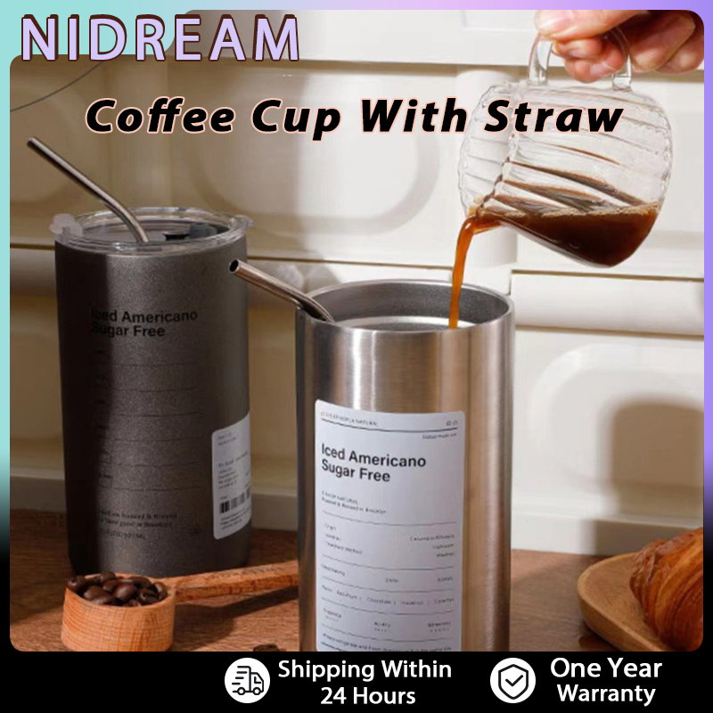 600ML Iced Coffee Cup With Straw Portable Take-away Cup Industrial ...