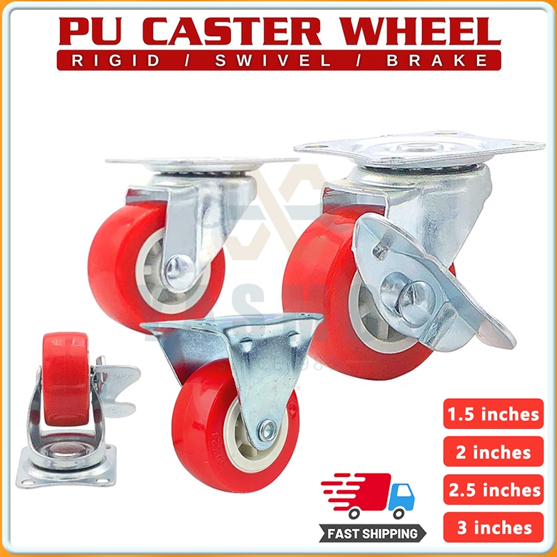 1Inch To 3 Inch Durable Heavy Duty Casters Wear Resistant Red PVC ...