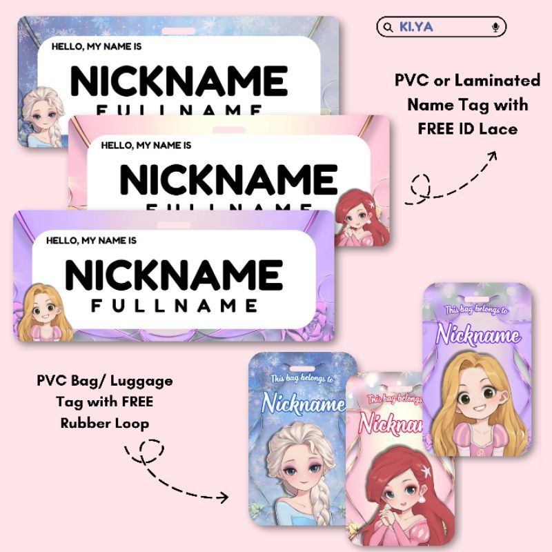 KI.YA Disney Princess Personalized Bag or Luggage Tag and Name Tag ...