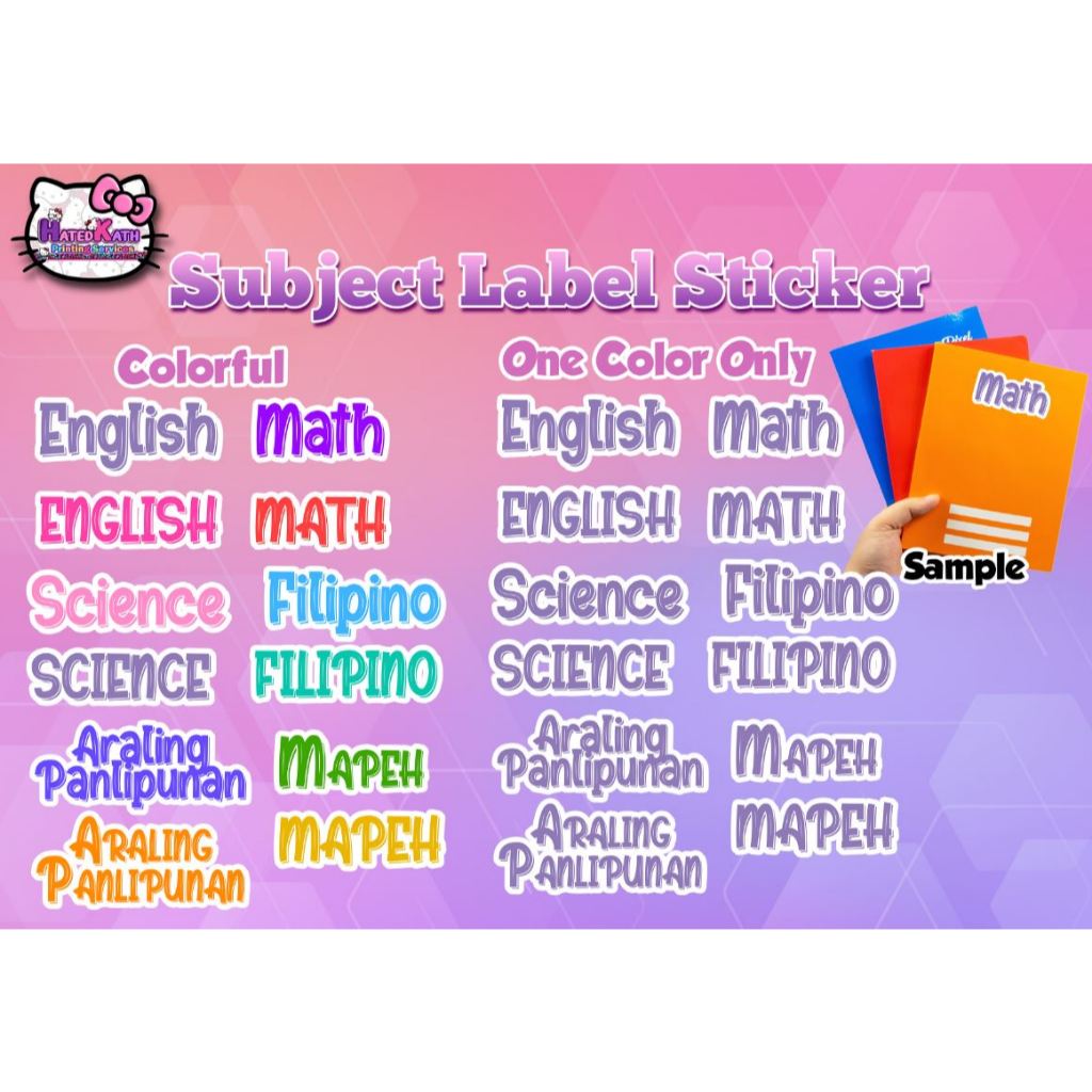 Sticker Label for School SUBJECT | colorful or One color Only | Shopee ...